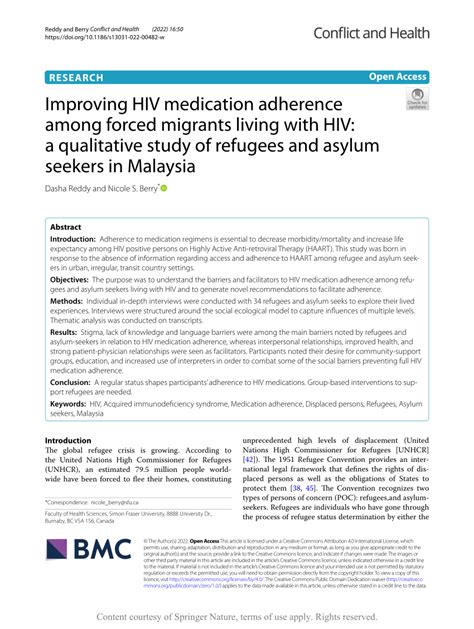 Pdf Improving Hiv Medication Adherence Among Forced Migrants Living