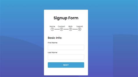 multi step form with step progress bar in html css and javascript [part