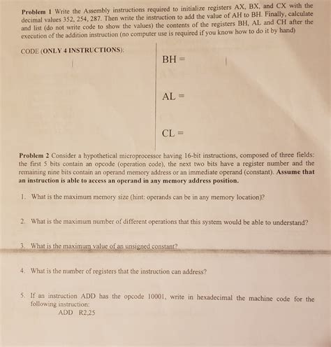 Solved Problem Write The Assembly Instructions Required To Chegg