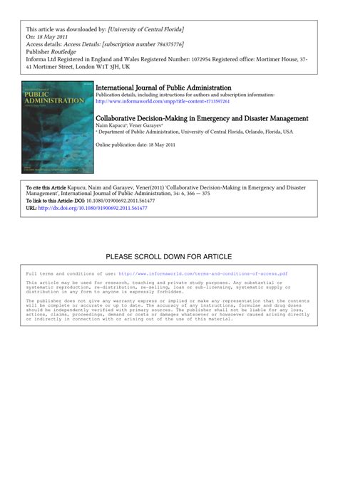 Pdf Collaborative Decision Making In Emergency And Disaster Management
