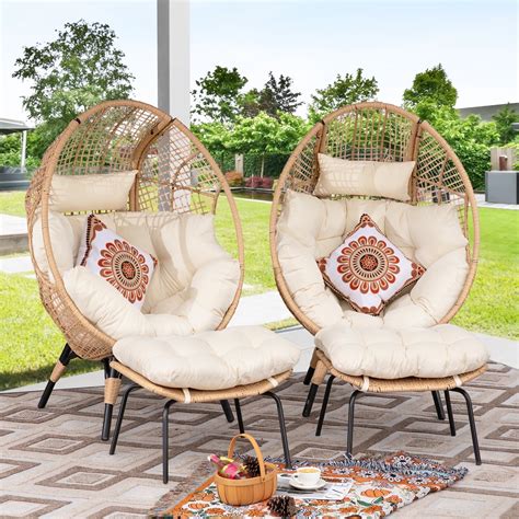 Nicesoul Outdoor Big Rattan Boho Cushion Woven Egg Chair With Ottoman