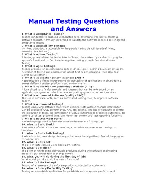Manual Testing Questions And Answers1 Pdf Software Testing