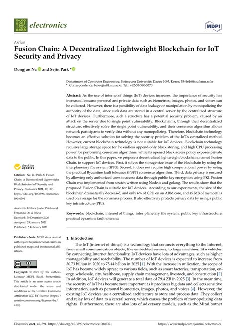 Pdf Fusion Chain A Decentralized Lightweight Blockchain For Iot Security And Privacy