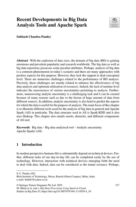 Pdf Recent Developments In Big Data Analysis Tools And Apache Spark