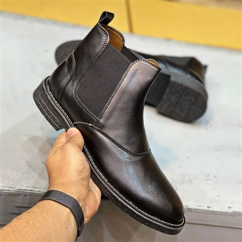 نیم بوت چرم مشکی مردانه مدل چلسی ضد آب کد 4806 کتونی پرو