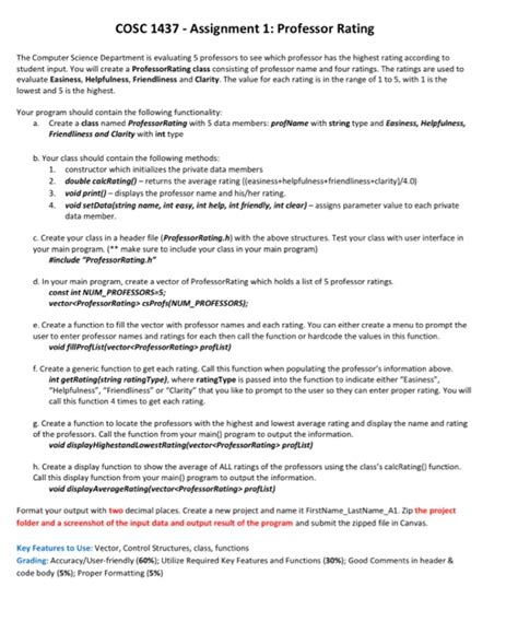 Solved Cosc 1437 Assignment 1 Professor Rating The