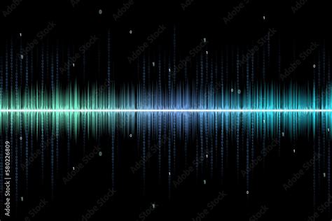 Abstract Blue Rhythmic Digital Sound Wave With Binary Code On Black