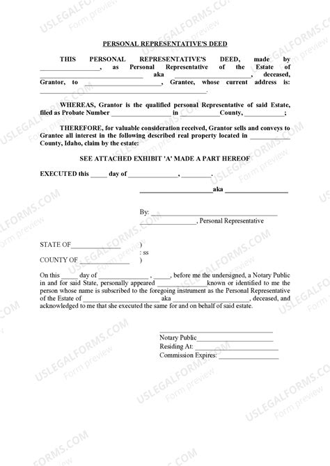 Idaho Personal Representatives Deed Personal Representative Deed