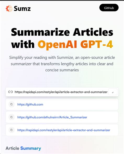 GitHub Athulnairrr Article Summarizer Making Use Of GPT API From RapidApi To Be Able To