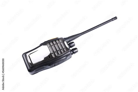 Black Rectangle Portable Device With Antenna Isolated On White Background Radio Transceiver Set