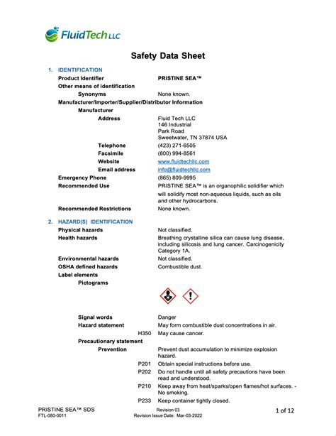 Safety Data Sheets Sds Fluid Tech Llc