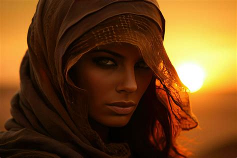 Ai Generated Portrait Of A Young Arabic Woman In A Hijab In The Desert