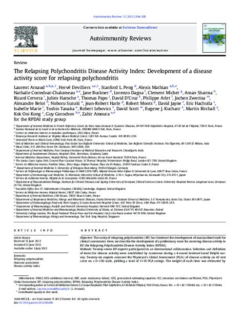 Pdf The Relapsing Polychondritis Disease Activity Index Development