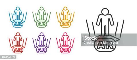 흰색 배경에 격리 된 세트 라인 증강 현실 Ar 아이콘 가상 미래 웨어러블 장치 다채로운 아이콘을 설정합니다 벡터 3차원 형태에 대한 스톡 벡터 아트 및 기타 이미지