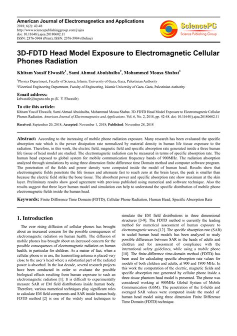 Pdf 3d Fdtd Head Model Exposure To Electromagnetic Cellular Phones Radiation