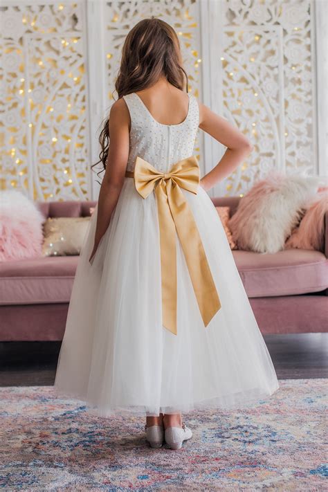 White And Gold Flower Girl Dress Armoniia