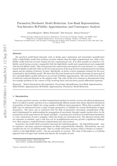 Pdf Parametricstochastic Model Reduction Low Rank Representation