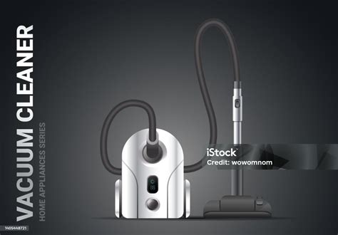 어두운 배경에 브러시가있는 실버 컬러 진공 청소기의 벡터 사실적인 그림 3d 스타일 샤인 진공 청소기 가전 제품 디자인 가구에 대한 스톡 벡터 아트 및 기타 이미지 Istock