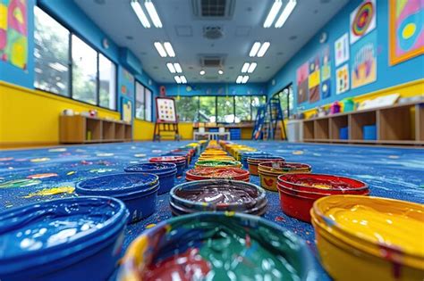 A Colorful Classroom Setup Premium Ai Generated Image