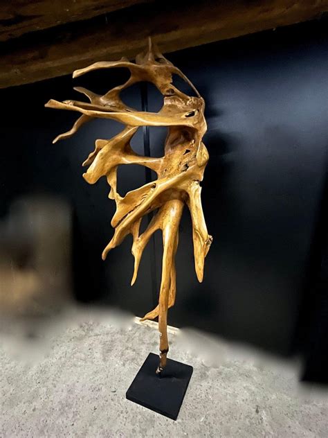 Abstract Mahogany Root Sculpture Laquered On Black Metal Stand 2022