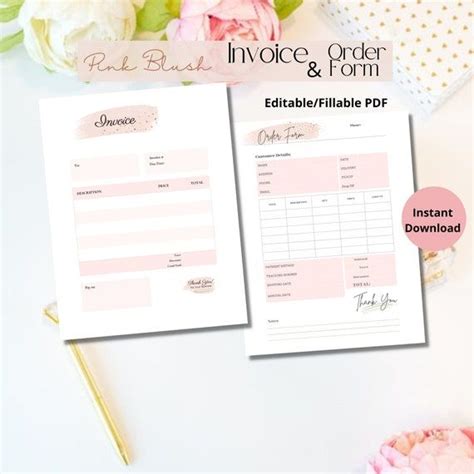 Editable Invoice Order Form Bundle Pink Blush Invoice And Order Form