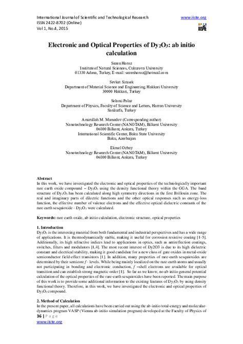 Pdf Electronic And Optical Properties Of Dy2o3 Ab Initio Calculation