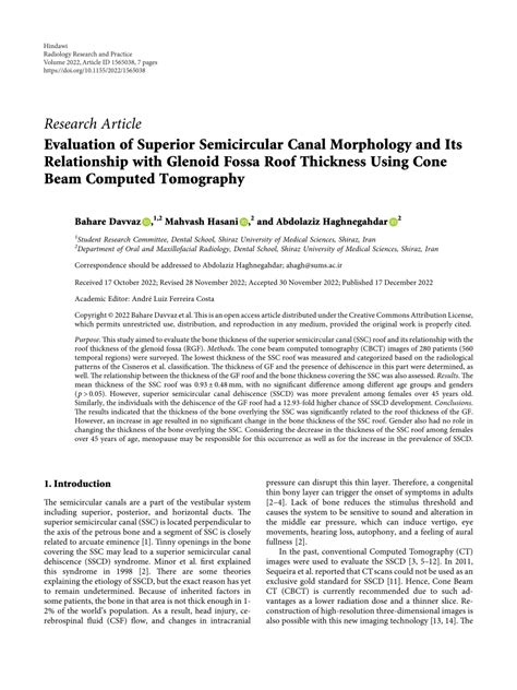Pdf Evaluation Of Superior Semicircular Canal Morphology And Its Relationship With Glenoid