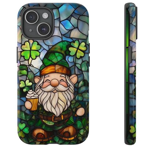Stained Glass Irish Gnome Shamrocks And Coffee Phone Case For Iphone 16