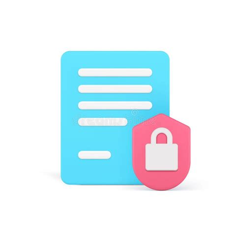Document Data Confidential Information Security Access Protection Lock Shield 3d Icon Vector