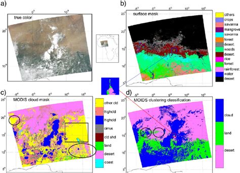 A True Color Image B Surface Mask C Modis Cloud Mask D Modis