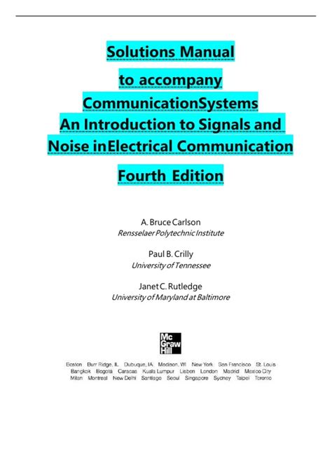 Solutions Manual For Communication Systems An Introduction To Signals And Noise In Electrical
