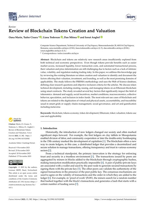 Pdf Review Of Blockchain Tokens Creation And Valuation