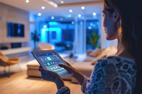 Premium Photo Woman Using Home Automation App On Tablet