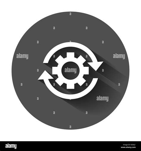 Workflow Process Icon In Flat Style Gear Cog Wheel With Arrows Vector Illustration With Long
