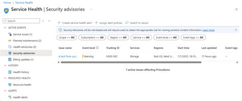 View And Access Security Advisories Azure Service Health Microsoft