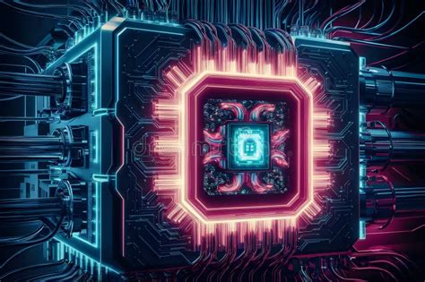Futuristic Quantum Computer Chip Power Machine Digital Cybernetic Neon Stock Image Image Of