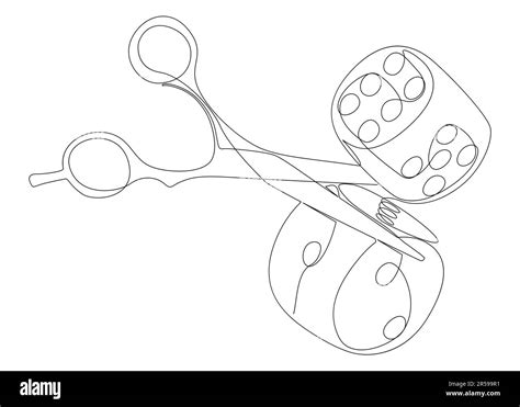 One Continuous Line Of Dice And Scissor Thin Line Illustration Vector Concept Contour Drawing