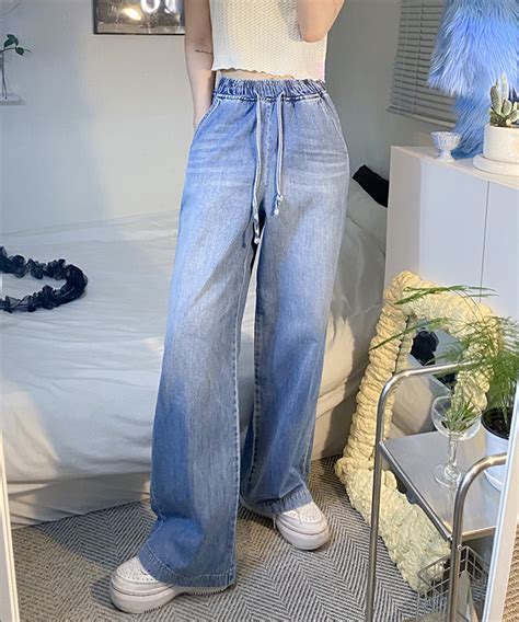 [자체제작] 허리밴딩 여름 세미와이드 고무줄 데님 청바지 [당일배송 ️] 에이블리