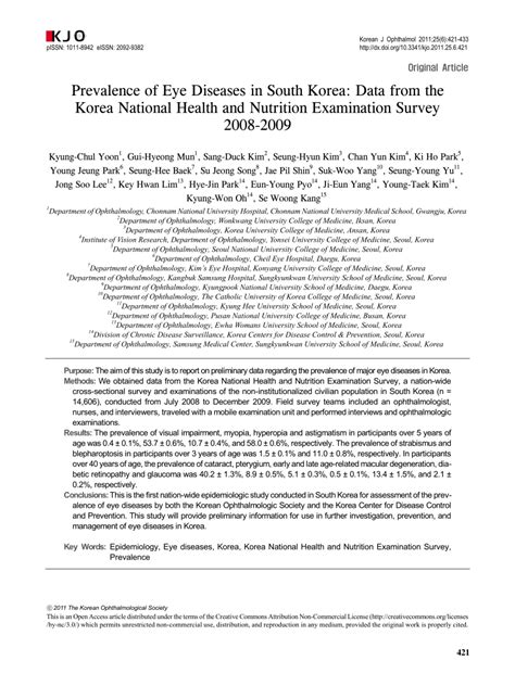 Pdf Prevalence Of Eye Diseases In South Korea Data From The Korea
