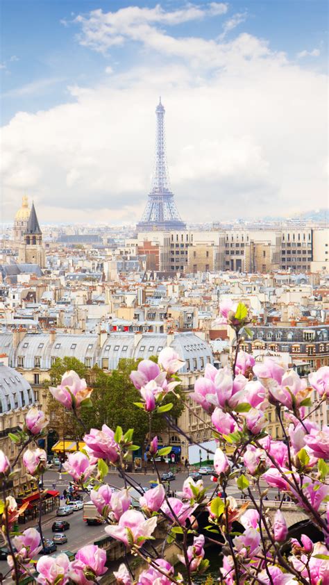 2160x3840 Eiffel Tower France Flowers Beautiful 4k Sony Xperia X Xz Z5