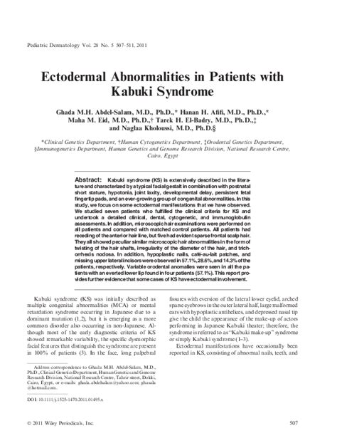 Pdf Ectodermal Abnormalities In Patients With Kabuki Syndrome
