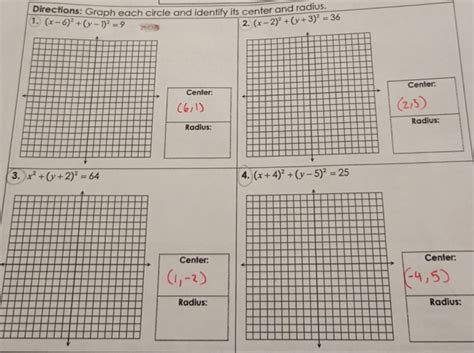 Directions Graph Each Circle And Identify Its Center And Radius Filo