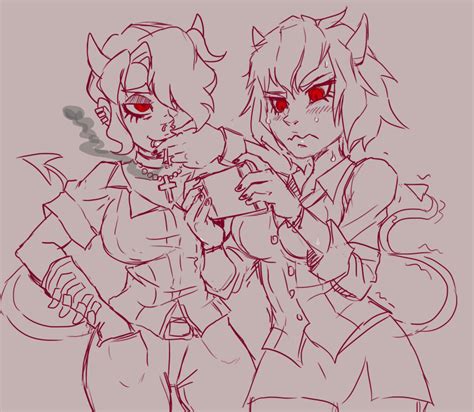 Rule 34 2demons 2girls Cigarette Duo Female Helltaker Malina