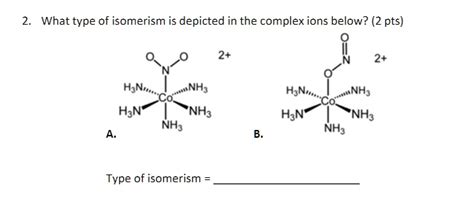 Solved 2 What Type Of Isomerism Is Depicted In The Complex Ions Below 2 Pts 2 2 H3n Nh3