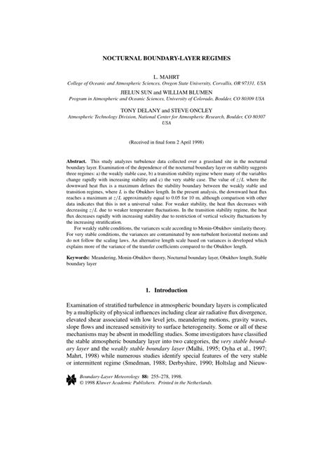Pdf Nocturnal Boundary Layer Regimes