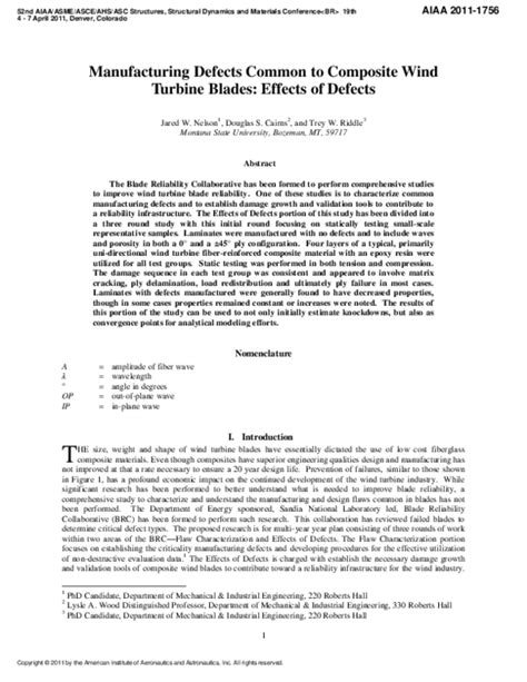Pdf Manufacturing Defects Common To Composite Wind Turbine Blades Effects Of Defects