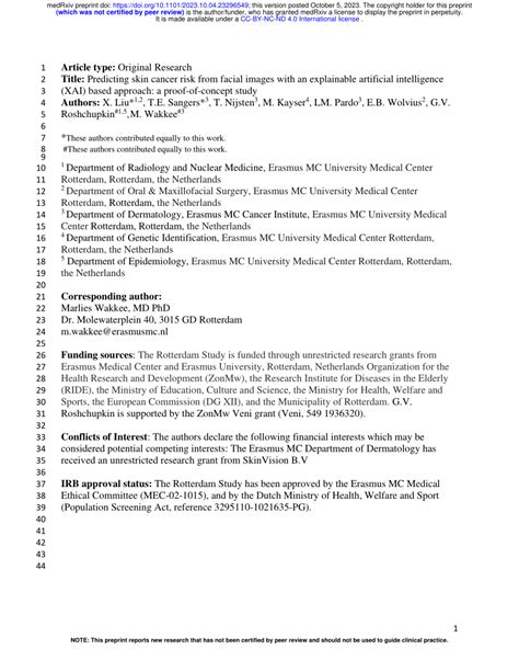 Pdf Predicting Skin Cancer Risk From Facial Images With An Explainable Artificial Intelligence