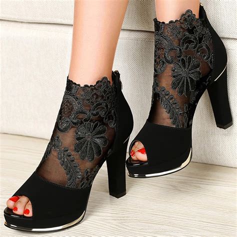 Black Lace Heels Open Toe