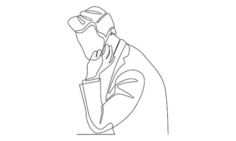 휴대 전화를 사용하는 남자의 연속 선 그리기 프리미엄 벡터