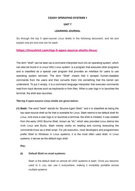 CS Operating Systems UNIT LJ CS OPERATING SYSTEMS UNIT LEARNING JOURNAL Go